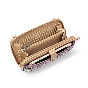 The Sak Iris Large Smartphone Crossbody Bag in Hand-Crochet & Faux Leather, Detachable Wristlet Strap, Mendocino Stripe