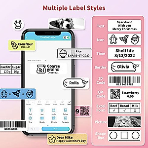 Compatible with Phomemo D30 Label Maker Machine with Tapes, Portable Bluetooth Wireless Sticker Maker Machine, Mini Label Printer Multiple Templates Fonts Available for Phone Pad Office Home Labeling