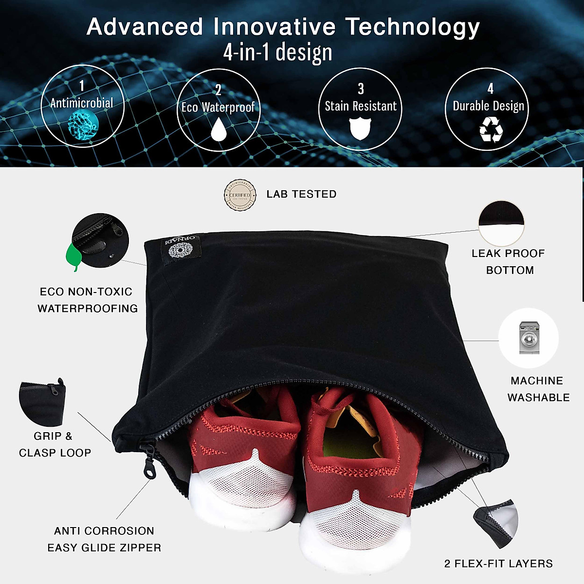 Waterproof Sweaty Clothes Bag Antimicrobial Wet Dry Pouch Inhibits Bacteria & Smelly Odor from Dirty Sport Laundry & Swimsuits for Fresh Gym Bag & Travel Luggage 14.5 X 17 inch Eco Made In USA