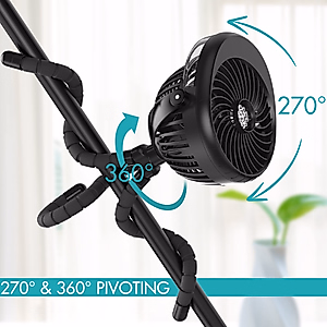 COMLIFE Misting Stroller Fan, 2500mAh Battery Powered Personal Desk Fan with Flexible Tripod, 3 Speed USB Fan for Stroller Office Camping,Black