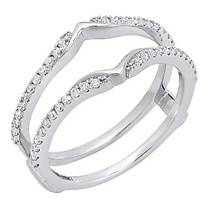 Dazzlingrock Collection Round White Diamond Chevron Style Wedding Band Guard for Women (0.25 ctw, Color I-J, Clarity I2-I3) | 10K White Gold, Size 5