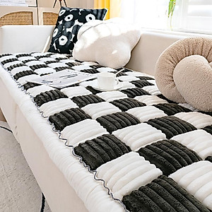 ASELIA Funny Fuzzy Cream-Coloured Large Plaid Square Pet Mat Bed Couch Cover,Couch Cover for Floor Pet Garden Chic,2023 New Magic Sofa Cover,Cat&Dog Couch Cover Protector (27.56×59inch, D)