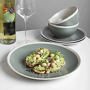 TBGFPO 16-Piece Round Dinnerware Cream Dinner Set Everyday Use Dinner Set Dishes Round Plates Tableware Sets