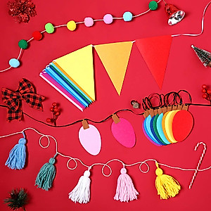 4 Pieces Colorful Garland Banner Felt Balls Garland Tassel Triangle Flags Light Bulb Banners for Christmas Holiday Wedding Party Wall Decorations