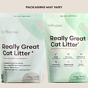 Tuft + Paw Really Great Cat Litter, Extra Large Bags, Low Tracking Tofu Cat Litter, Clumping, Flushable, Odor Control, Dust-Free, Unscented - 9.25lbs x 2Bags