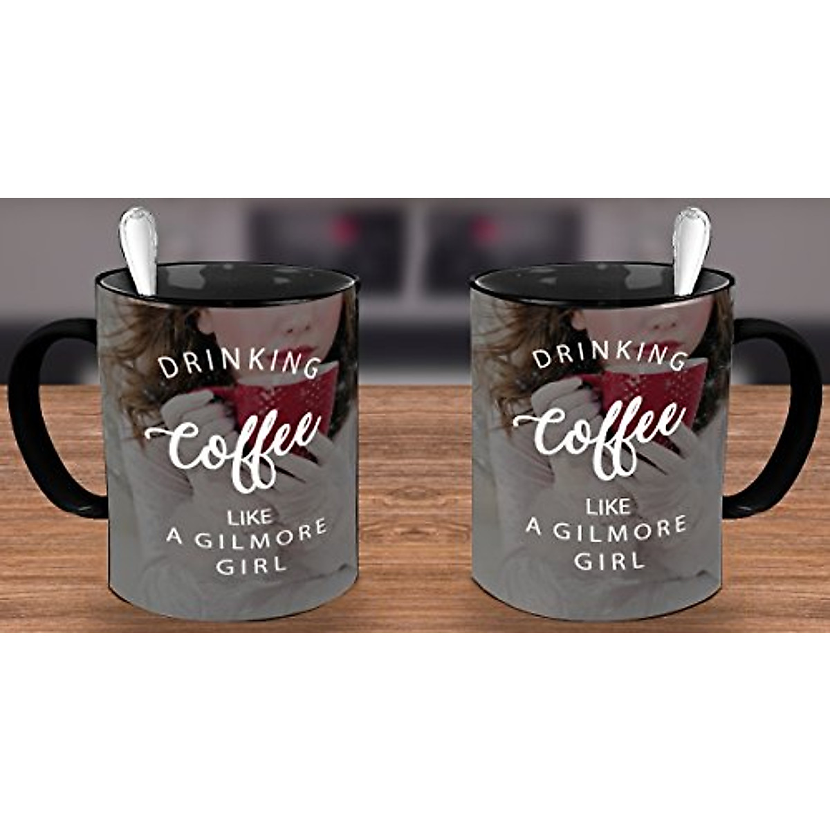 Vitazi Kitchenware Gilmore Girls Gift (15 oz) Drinking Coffee Like a Gilmore Girl Mugs With Quotes and Sayings, Ceramic Coffee Mug - With Image (Black)