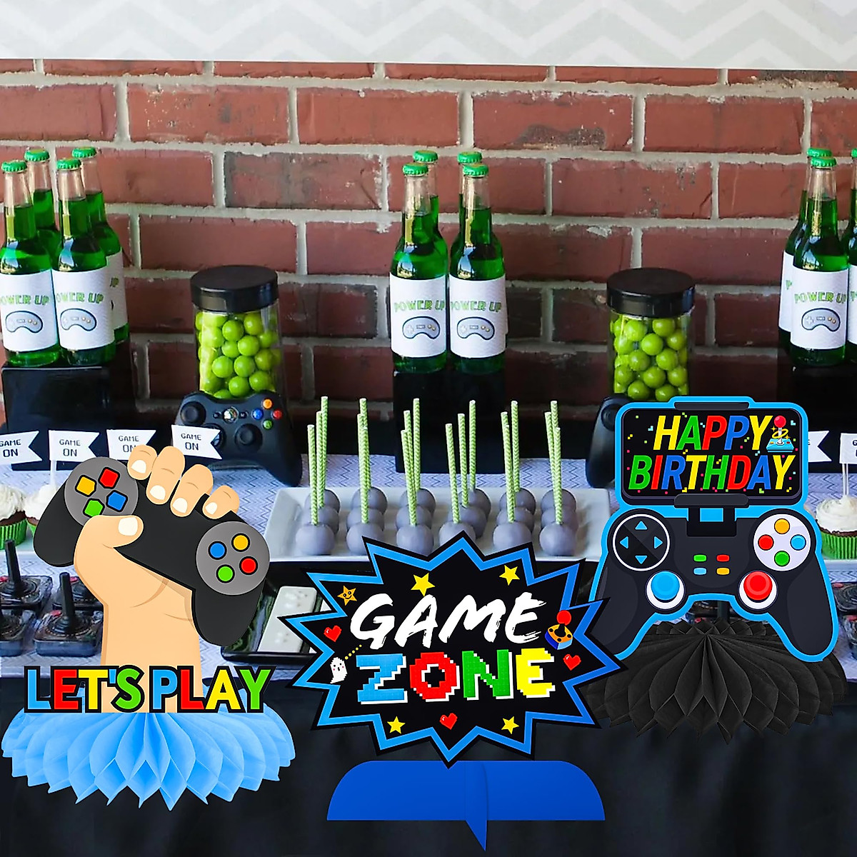 Video Game Honeycomb Centerpieces 12Pcs Game Party Table Centerpieces Blue Video Game Birthday Decorations Game Theme Party Table Decoration for Game On Baby Shower Supplies