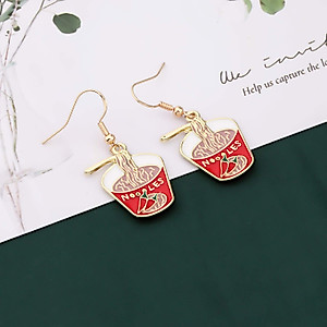 UJIMS Noodle Lover Gifts for Women Noodle Chili Enamel Earrings BFF Jewelry Noodle Food Drop Earrings for Her Gift (Noodle Chili Enamel Earrings)