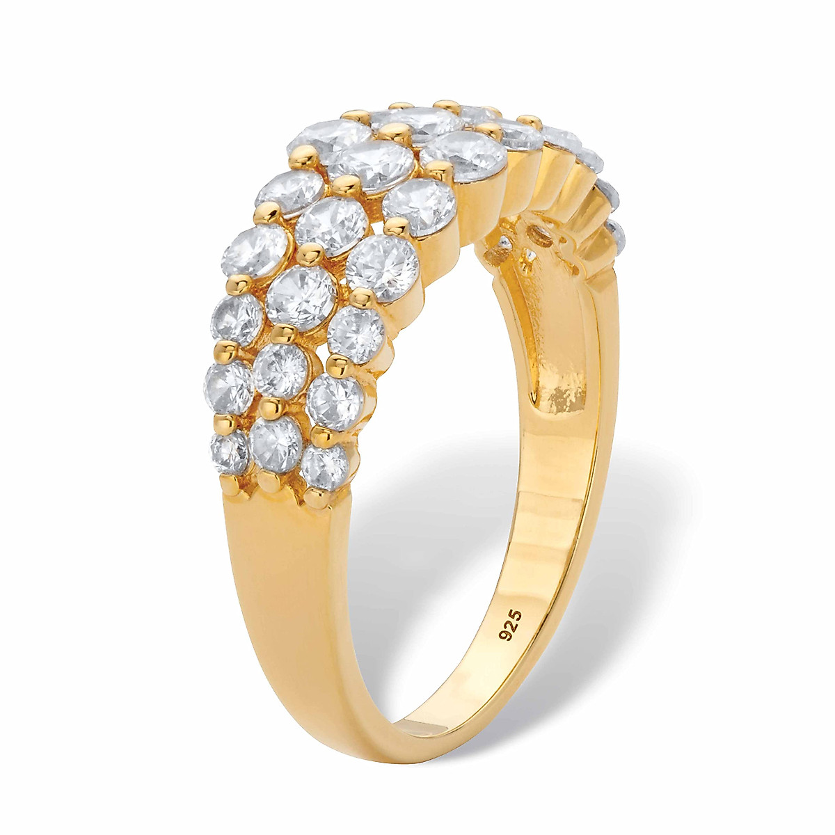PalmBeach Jewelry Yellow Gold-Plated or Platinum-Plated Sterling Silver Round Cubic Zirconia Triple Row Anniversary Ring Size 9