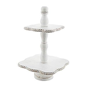 Mud Pie White Beaded Tiered Server, 20" x 13"