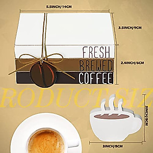 4 Pieces Mini Coffee Bar Sign Decor Accessories Coffee Tiered Tray Décor, Wooden Book Stacks Rustic Farmhouse Coffee Table Sign for Tiered Tray Decor
