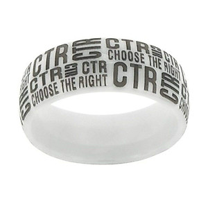 J156 Size 6.5 Ceramic White Tabloid Ring Mormon One Moment In Time LDS CTR