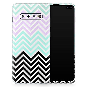 DesignSkinz Light Teal & Purple Sharp Black Chevron Protective Vinyl Decal Wrap Skin Cover Compatible with The Samsung Galaxy S20 (Screen Trim & Back Glass Skin)
