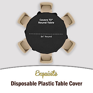 Exquisite 12-Pack Premium Plastic Tablecloth 84in. Round Table Cover - Black