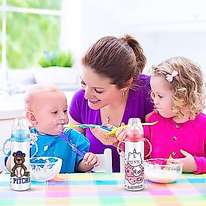 TrelaCo 4 Pcs 8 oz/ 240 ml Baby Bottle Stainless Steel with Pink and Blue Handle Sublimation Blank Kids Stainless Steel Tumblers Anti Drop Baby Bottle Stainless Steel Toddler Water Insulated Cups