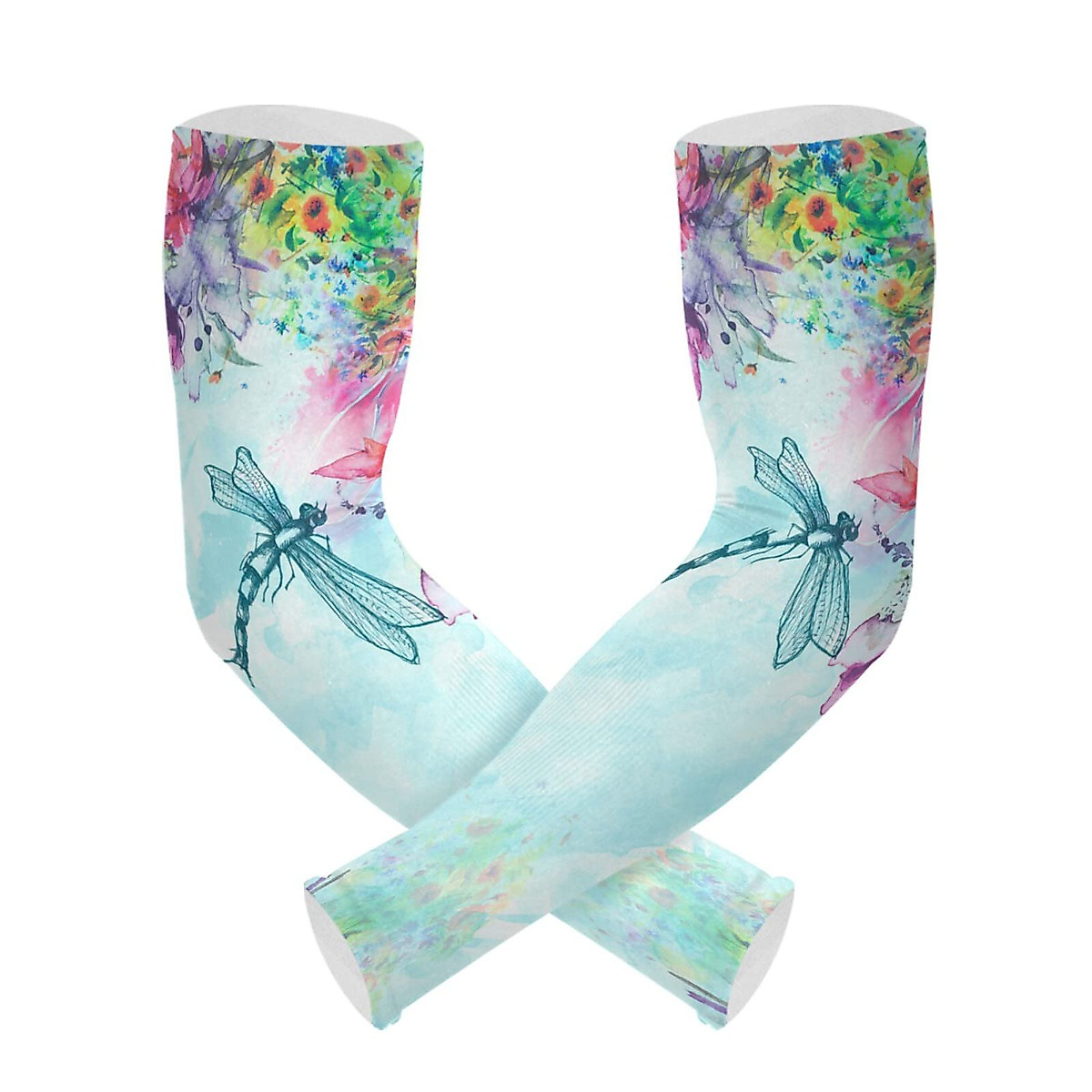 xigua Dragonfly Arm Sleeves UV Sun Protection Cooling Compression Arm Sleeves with Thumb Hole for Cycling, Driving, Golf, Fishing, Gardening, Yard Work