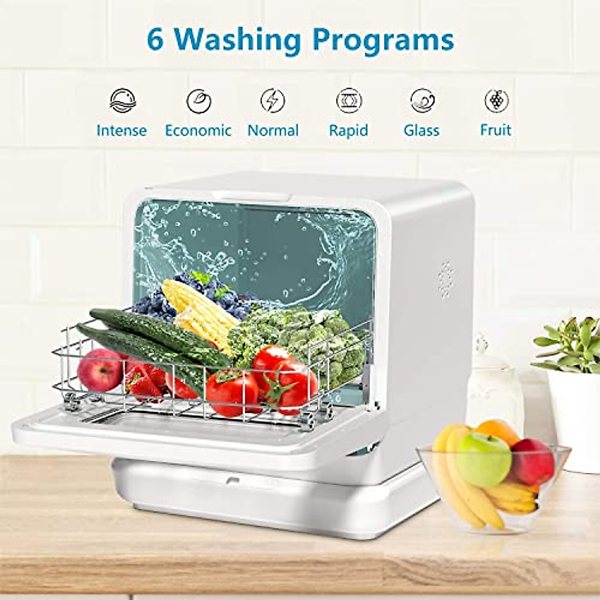 Countertop Dishwasher, Portable Dishwasher with Water Tank and Air-Dry Function