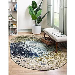 Rugs.com Hyacinth Collection Rug – 8' x 10' Oval Blue Medium Rug Perfect for Living Rooms, Large Dining Rooms, Open Floorplans