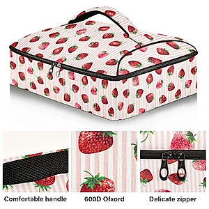 Kcldeci Insulated Thermal Food Carrier Insulated Casserole Carrier for Hot or Cold Food,Pattern Of The Strawberry Insulated Tote Bag for Potluck Cookouts Parties Picnic,Lasagna Lugger
