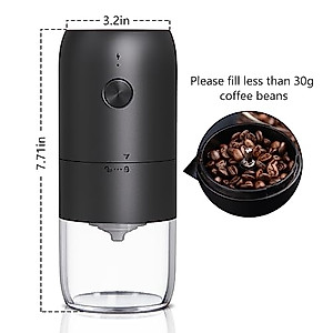 SPAOTREM Electric Coffee Grinders with Ceramic Cone Grinder Coffee Bean Grinder, Adjustable Coarseness, Type-C Portable Rechargeable Electric Espresso Coffee Grinder 30g (White)