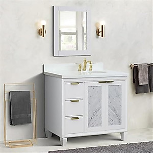 Trento 43" Solid Wood Vanity with Right Oval Sink in White Quartz Stone