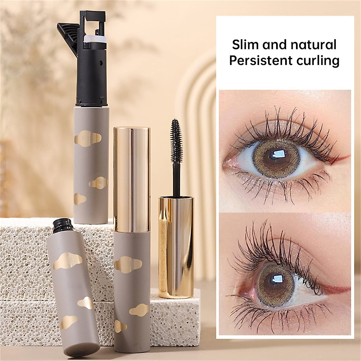 2 In 1 Mascara Longer Lash Cosmetics Natural Lengthening And Thickening Effect No Clumping Superstrong 4d Silk Fiber Mascara Makeup Glitter Top Coat Mascara with（Black-b)