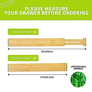 ND NEU DESIGN NeuDesign Bamboo Drawer Dividers - Adjustable and Expandable Organizers for Kitchen, Dresser, Bedroom, Bathroom, Office - Fits Large Drawers 17" to 22" - Pack of 4, Natural