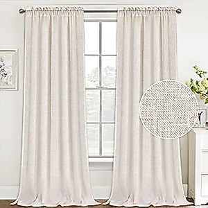 Natural Linen Curtains 108 Inches Extra Long Rod Pocket Semi Sheer Curtain Drapes Elegant Casual Linen Textured Window Draperies, Light Filtering Privacy Added Home Fashion 2 Panels, Natural