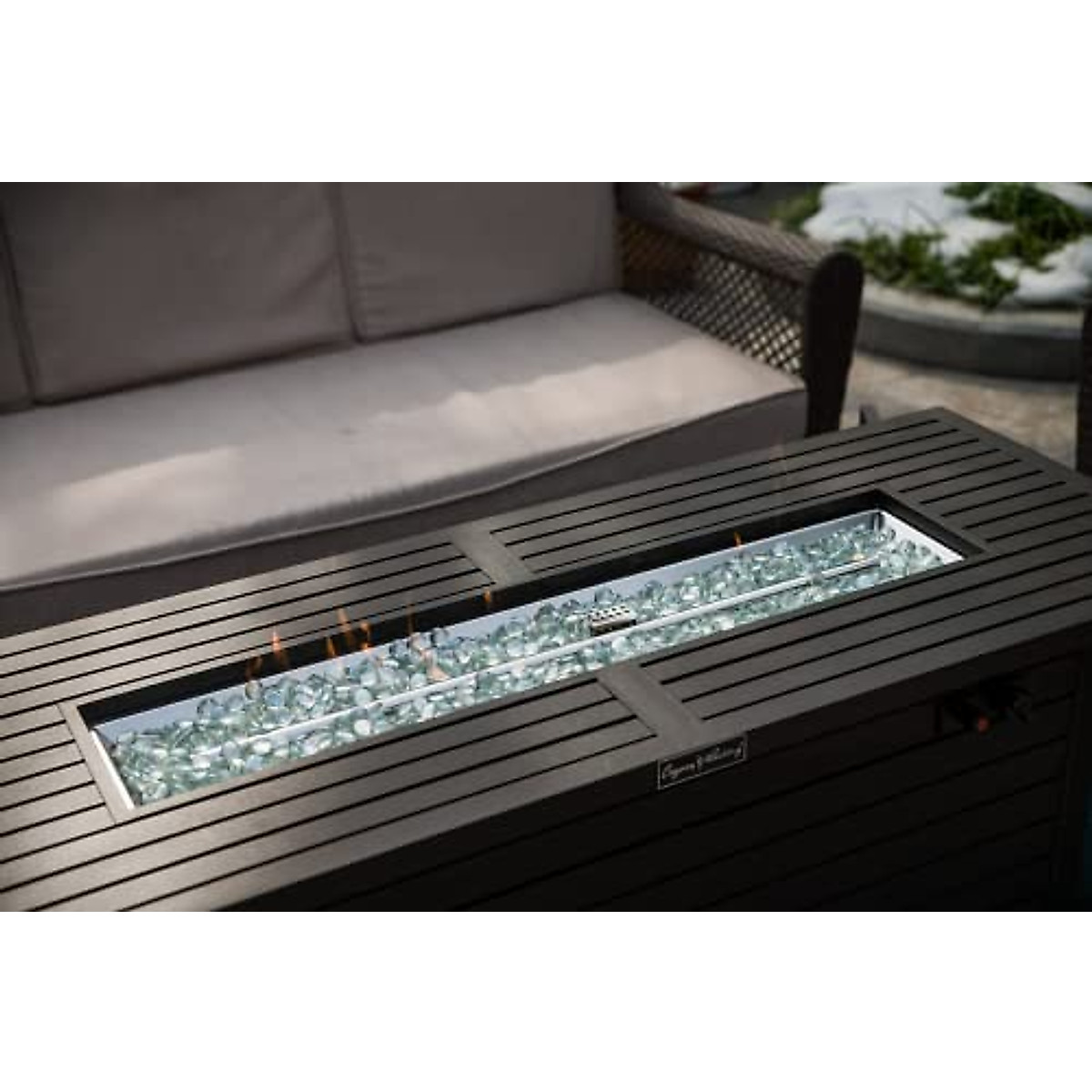 KOIECETA 57in Outdoor Gas Propane Fire Pits Table, Aluminum, 50000BTU Firepit Fireplace Dinning Table with Lid, Fire Glass, Retangular, ETL Certification, for Garden Backyard Deck Patio-Mocha