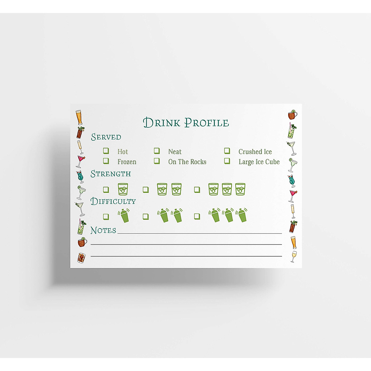 Cocktail Recipe Cards, 4x6 Inches, 50 Fill-in-the-Blank Cards for Recipe Box (Watercolor Border)