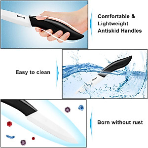 Eocogup Paring Knife, Large Handle and Super Sharp Ceramic Knife Blade of 4 Inch,Rust Proof Stain Resistant,ABS Handle(Black).