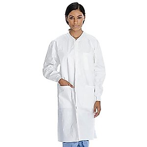 AMZ Medical Supply Disposable Lab Coats for Adults Small, White Medical Disposable Clothing 10 Pack, Splash-Proof SMS 40 GSM Lab Coats Disposable with Long Sleeves, Knit Collar, Cuffs, 3 Pockets