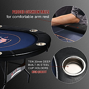 RayChee Poker Table Foldable for 10 Player, Folding Casino-Style Texas Hold'em Poker Table w/Faux Leather Padded Rails & Stainless Steel Cup Holders, Fully Assembled (Black, 84 inch)