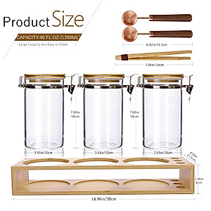Matifaner Glass Coffee Storage Containers with Bamboo Shelf,Ground Coffee Holder Jars,Airtight Glass Countertop Storage Jar Canisters with Spoon for Coffee,Loose Tea,40 Fluid-oz,Pack of 3