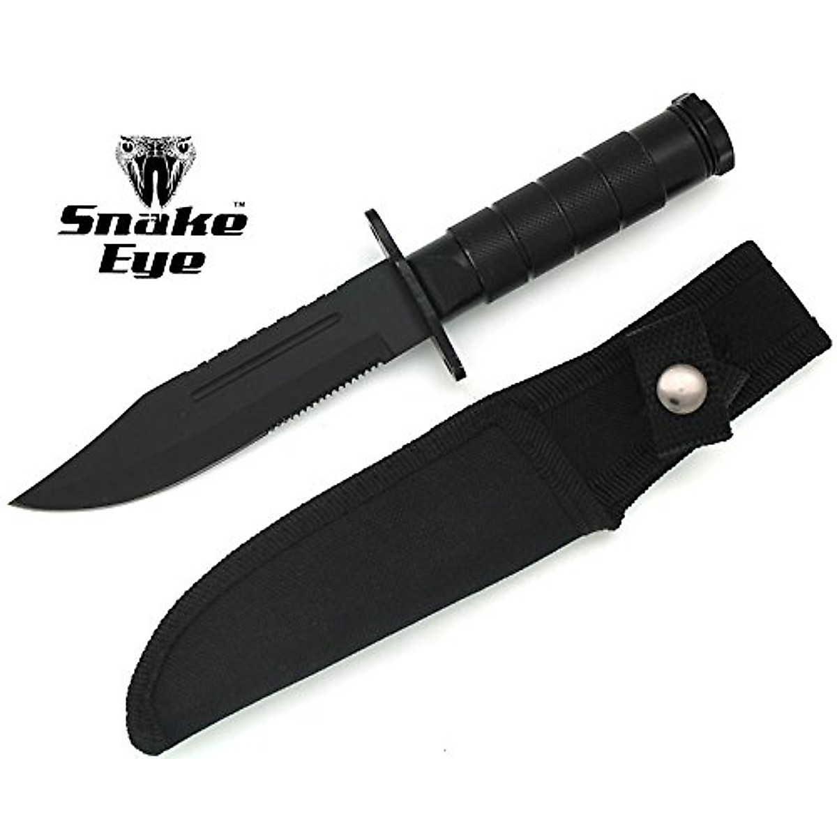 Snake Eye Tactical Serrated Blade 8.5 Inch Survival Knife Heavy Duty Stainless Steel with Kit & Nylon Sheath (Black)