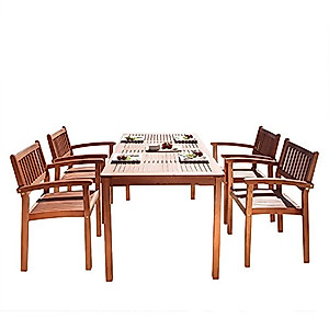 Vifah Malibu Outdoor 5-Piece Wood Patio Dining Set with Stacking Chairs