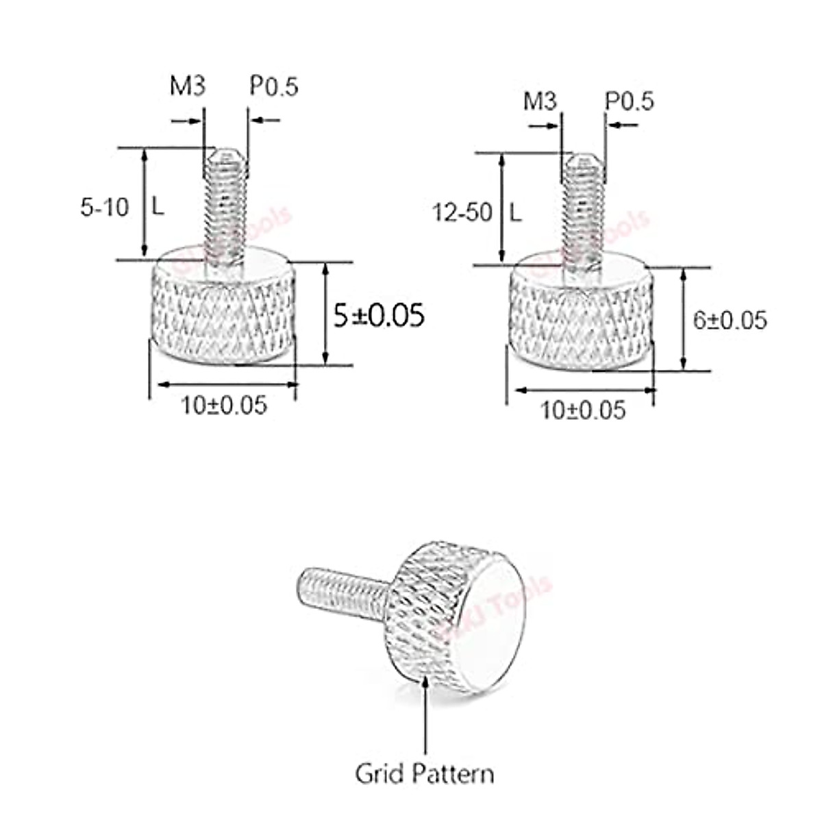 5pcs/lot M3 Knurled Colourful Aluminum Thumb Screws 5 6 8 10 12 16 20mm - 50mm Plain Head Hand Tighten Screws for Computer Case (Color : Green, Size : 35mm)