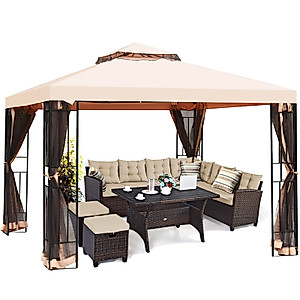 Tangkula 10x10 Feet Patio Gazebo, Outdoor Steel Gazebo with Netting, Double Vented Roof, Outdoor Patio Pavilion Shelter w/ 100 Square Feet of Shade, Ideal for Garden, Backyard, Deck