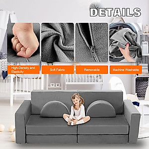 Modular Kids Play Couch for Playroom,10 in 1 Multifunctional Kids Foam Couch，Toddler Couch Building Fort,Child Sectional Sofa,Kids Sofa Couch for Toddler and Baby Playing,Boost Creativity,Gray