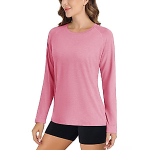 MAGCOMSEN T Shirts for Women Long Sleeve UV T Shirts Summer Running T Shirts Fishing Hiking T Shirts Quick Dry Workout Outdoor T Shirts Pink M