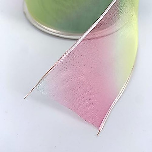XMRIBBON Rainbow Sheer Organza Ribbon Wired 1-1/2 Inch X 25 Yards for Floral & Craft Decoration