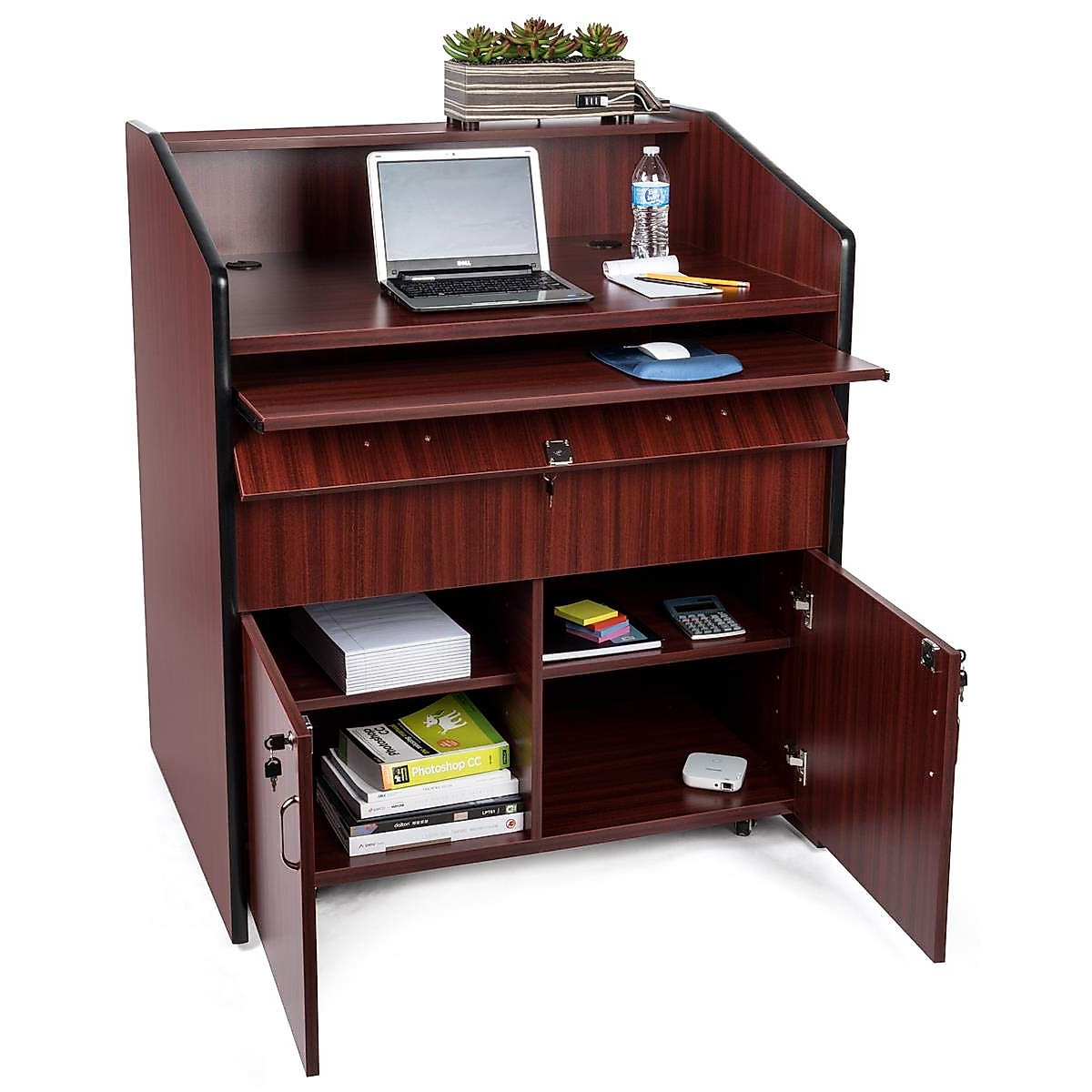 Displays2go Lecture Podiums with Wheels – Mahogany (OLILCTMMLSM)