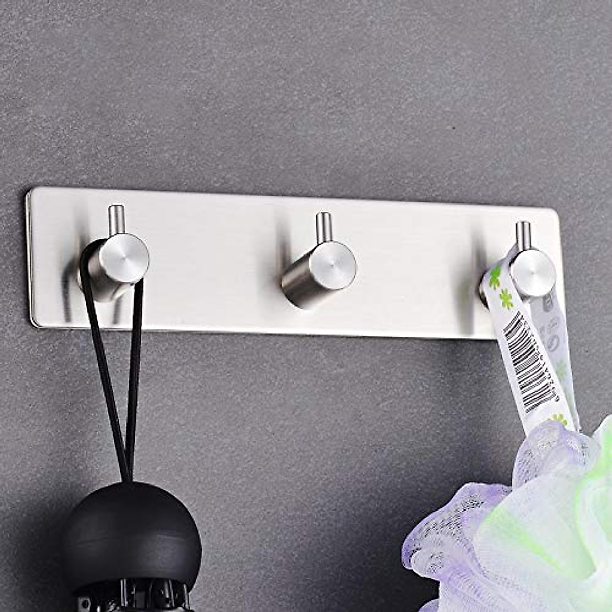 3 Hooks Self Adhesive Hanger Coat Towel Robe Rack Rail Wall Mount Floating Stainless Steel Water and Rust Proof Heavy Duty Hooks for Modern Kitchen Bathroom