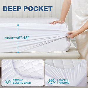 Eiayeebil Queen Quilted Fitted Waterproof Mattress Protector, Noiseless Mattress Cover with 6"-18" Deep Pocket, Breathable and Soft Waterproof Mattress Pad Mattress Topper