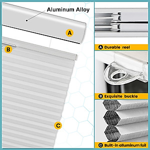 Grandekor Top Down Bottom Up Cellular Shades Cordless, Pull Down Honeycomb Blinds for Windows Room Darkening Blinds & Shades for Living Room Bedroom, Blackout, White, 32" Wx64 H