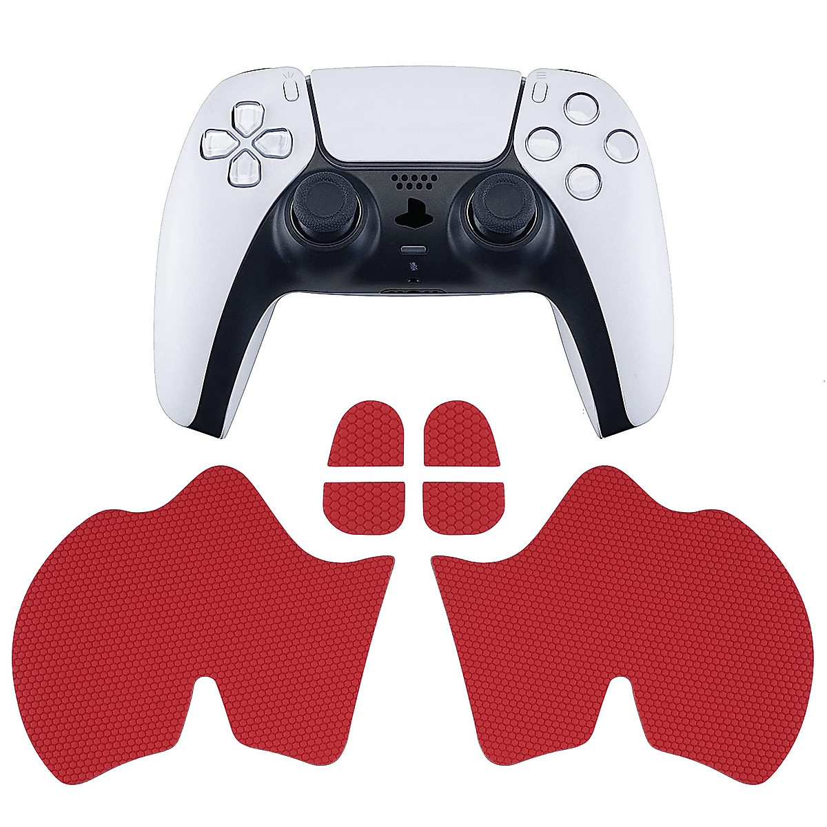 eXtremeRate PlayVital Red Anti-Skid Sweat-Absorbent Controller Grip for ps5, Professional Textured Soft Rubber Pads Handle Grips for ps5 with Shoulder Button Trigger Stickers - Armored Edition