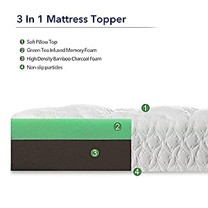 Twin Extra Long (Twin XL) Mattress Topper, Homhougo Medium Firm Memory Foam with Soft Pillow Top, 4-Inch Triple Layer Bed Topper for Pain Relief