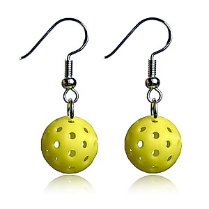 Pickleball Dangle Earrings, Accessory Earrings for Pickleball, 1.2cm Yellow Pickleball Earrings