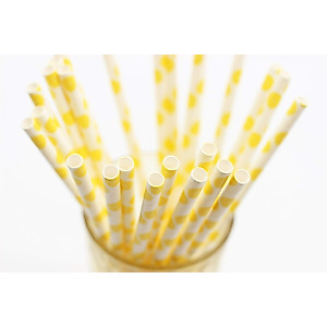 50-Pack Biodegradable Paper Drinking Straws for Party Supplies Bridal/Baby Shower Wedding Decorations, Bulk Paper Straws for Juices, Shakes, Smoothies, Lemon Theme