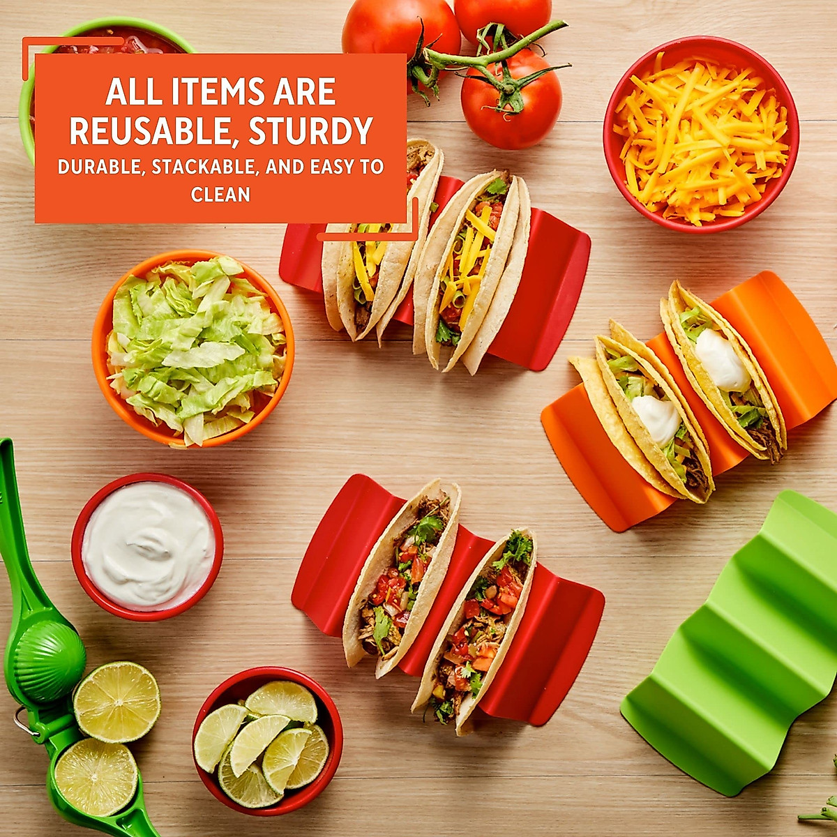 IMUSA 12 Piece Taco Fiesta Set, Kit Includes (1) 8" Tortilla Warmer, (3) Small Salsa Dishes, (4) Large Salsa Dishes (4) Taco Holder Stands